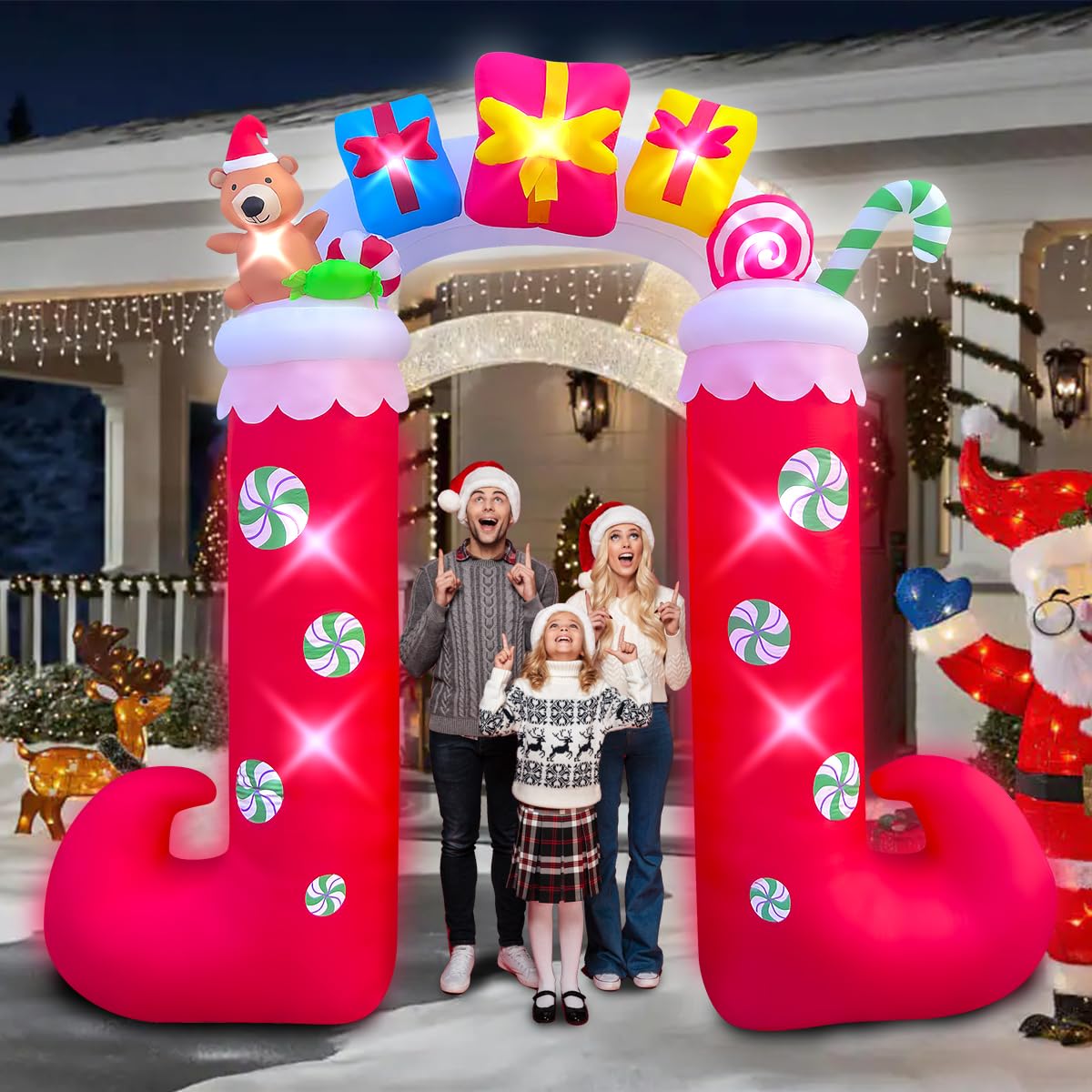 9ft Inflatable Christmas Archway With T Box Bear And Candy Decoratio