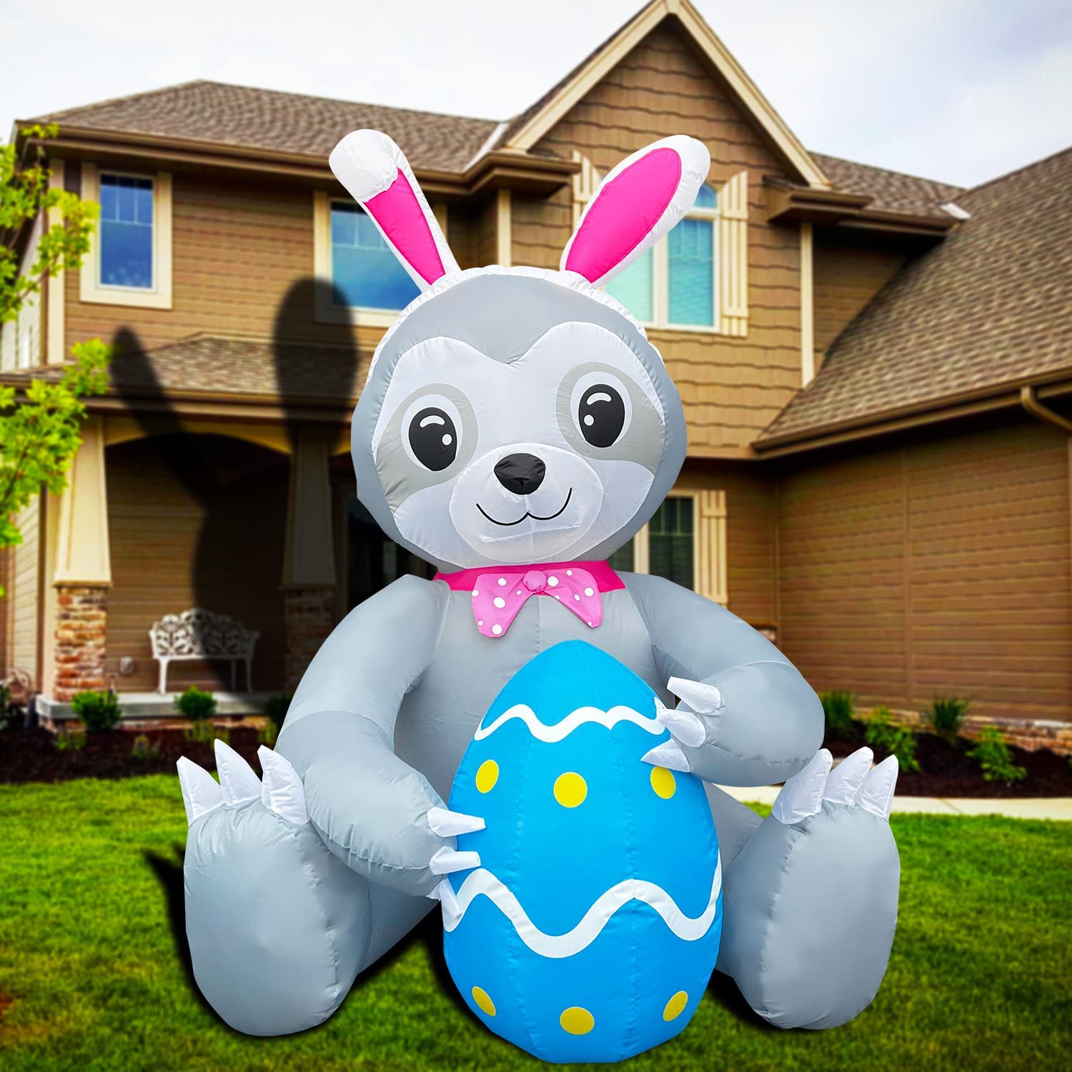 5 ft Inflatable Easter Sloth with Egg Blow Up Decoration LED Lighted f ...