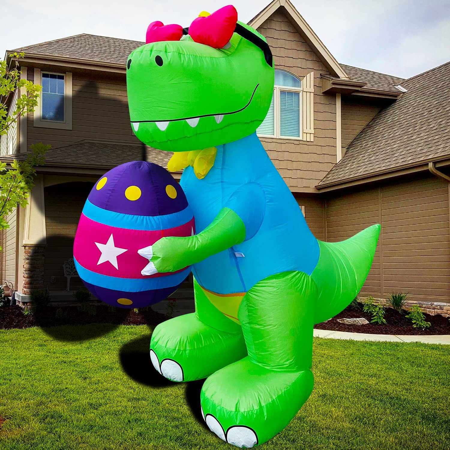 6 ft Inflatable Easter Dinosaur with Egg Blow Up Decoration LED Lighte ...