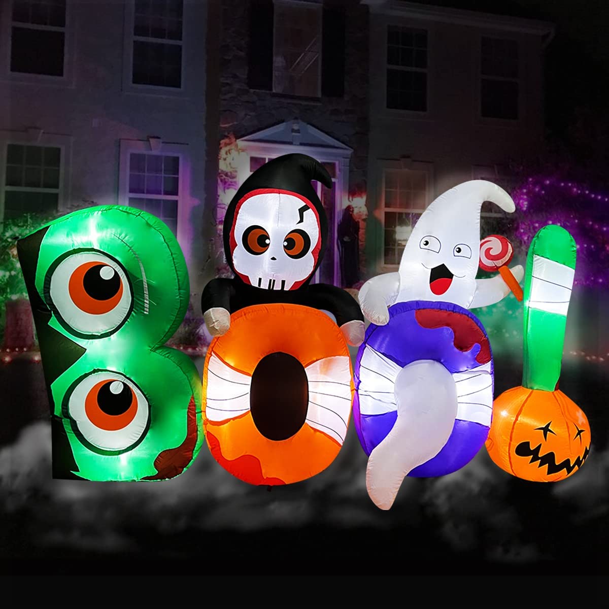8ft Long Halloween Inflatable Decoration Boo with Skeleton, Ghost and ...