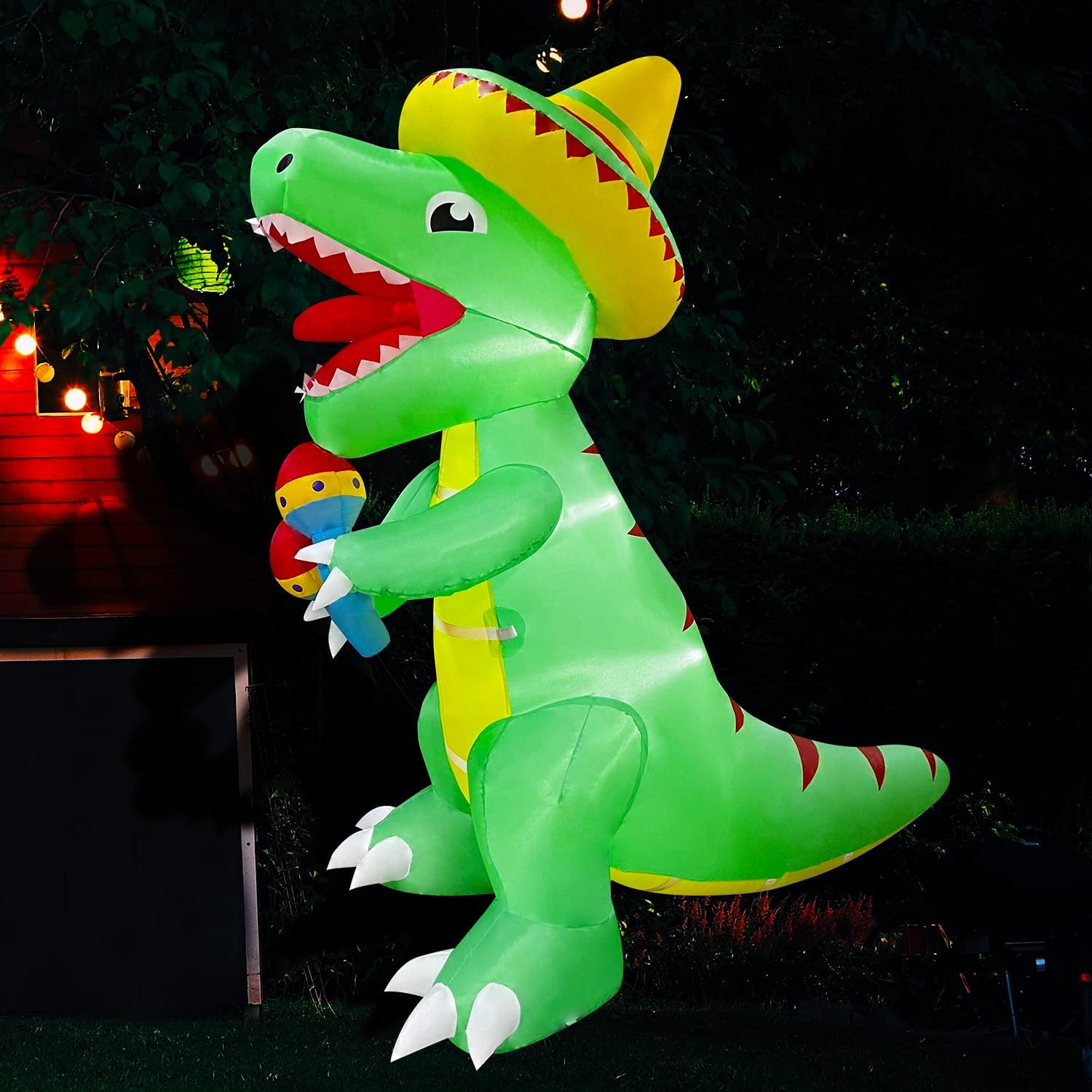 6 Ft Cinco De Mayo Day Inflatable Dinosaur with Maracas Decoration Blo ...